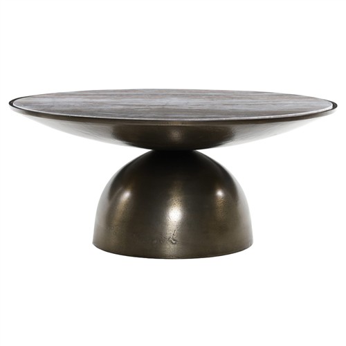 Malia Industrial Taupe Marble Aged Bronze Iron Round Coffee Table