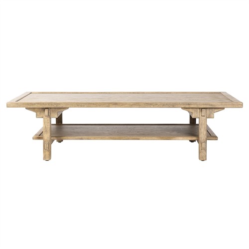 Trina Coastal Beach Light Oak Rectangular Coffee Table | Kathy Kuo Home