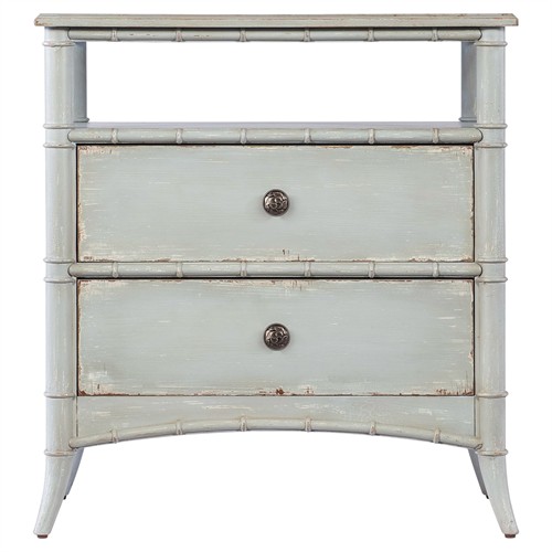 Sharise Coastal Beach Light Blue Wood Nightstand | Kathy Kuo Home