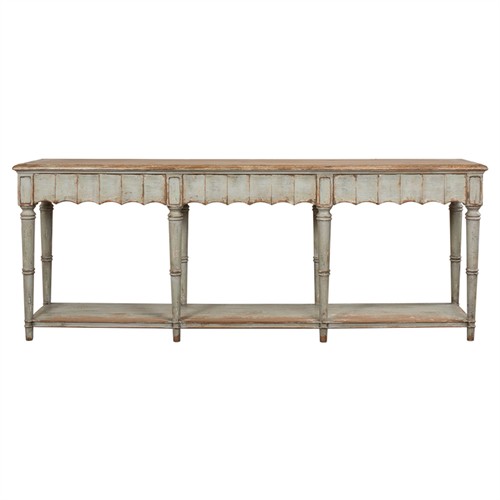 Clarise French Country Sage Green Pine Wood Rectangular Scalloped ...
