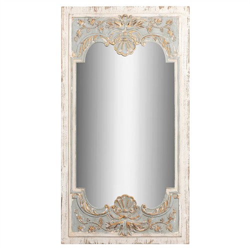 Fiona French Country Antique White Fir Wood Rectangular Wall Mirror