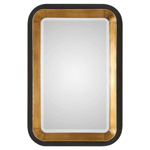 Skylar Hollywood Regency Two Tone Antique Gold Leaf Black Iron Beveled ...