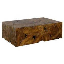 Zaria Rustic Natural Teak Slice Rectangular Block Coffee Table