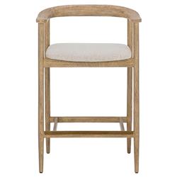 Fulford Mid Century Dove Cream Upholstered Brown Oak Wood Counter Stool