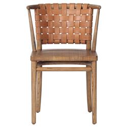 Rena Rustic Lodge Woven Leather Brown Wood Dining Side Chair