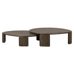 Laura Rustic Lodge Grey Reclaimed Oak Wood Round Nesting Tables