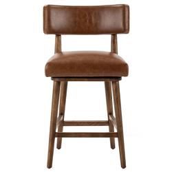 Cerise Modern Classic Chestnut Brown Leather Wood Swivel Counter Stool