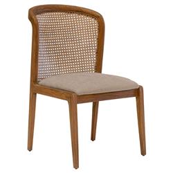 Fabian French Country Brown Crypton Brown Teak Wood Cane Dining Chair