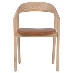 Nanda Rustic Brown Leather Natural Wood Dining Arm Chair | Kathy Kuo Home