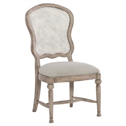 Gary French Country Off White Linen Antique Wood Dining Chair
