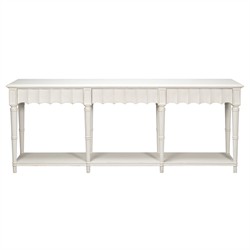Clarise French Country White Pine Wood Rectangular Scalloped Console Table
