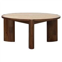 Tilly Modern Classic Travertine Acacia Wood Round Coffee Table 31" W ...