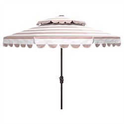Inès French Country Beige Striped Double Tier Scalloped Patio Umbrella ...