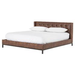 Nyla Modern Tufted Brown Faux Leather Low Headboard Platform Bed - King King | Kathy Kuo Home