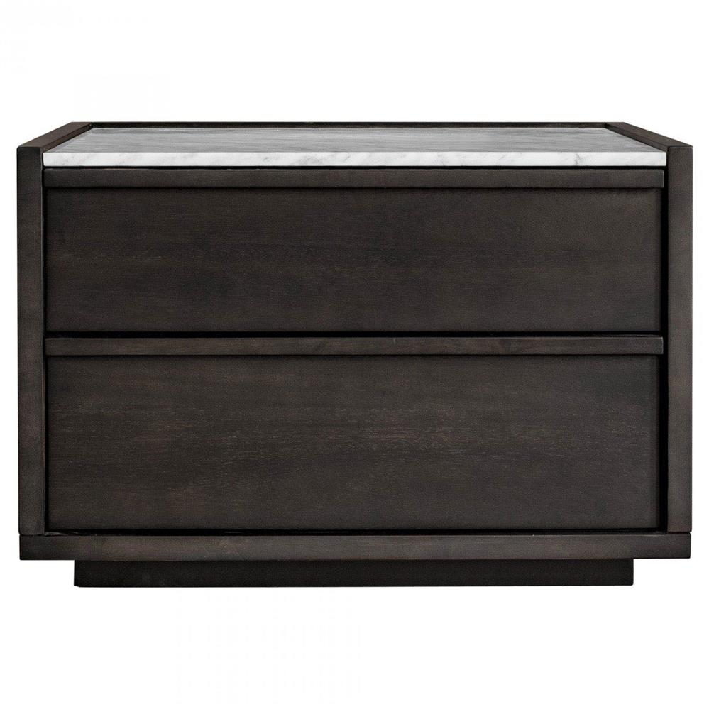 Javion Rustic Lodge White Marble Top Black Acacia Wood 2 Drawer Nightstand