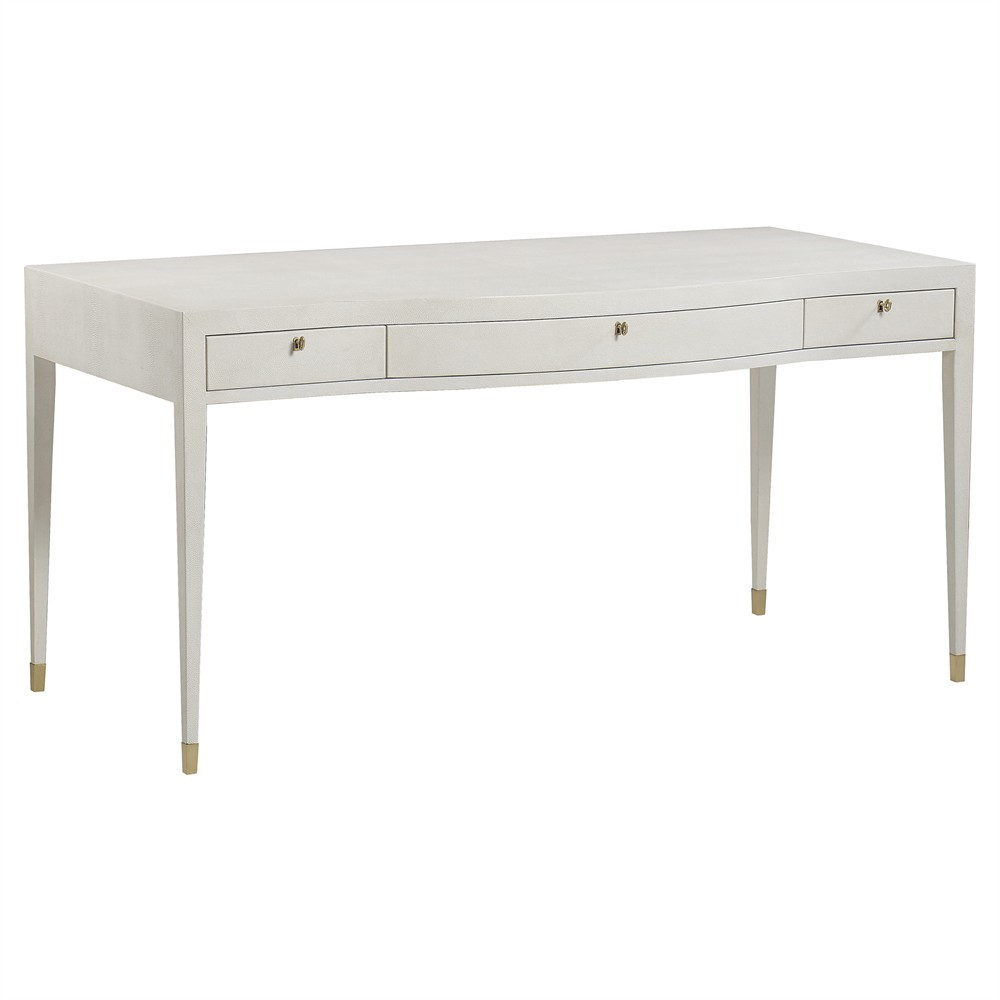 Century Monroe White Faux Shagreen Wood Frame Brass Finish 3 Drawer ...
