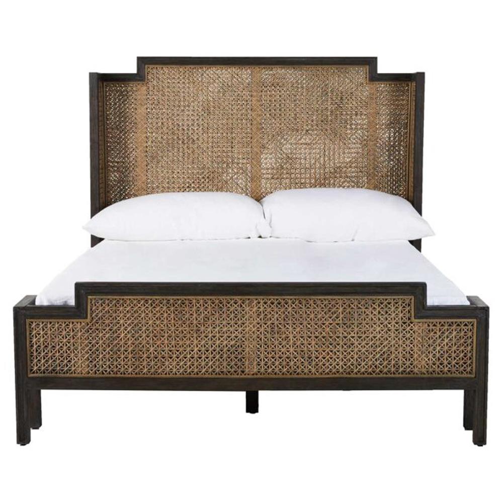 Camille Brown Mahogany Woven Textured Rattan Wingback Bed - King King ...