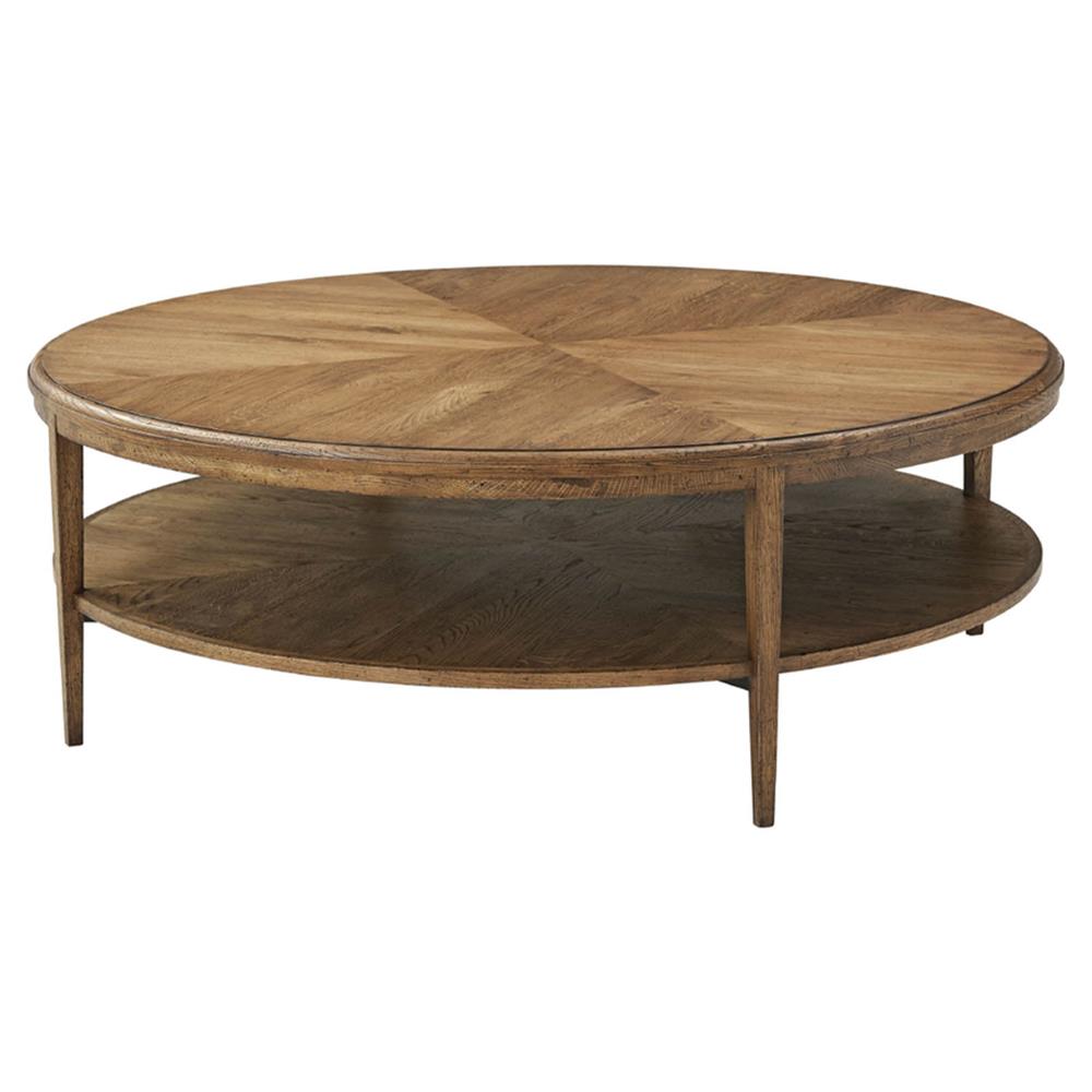 Ayra Updated Traditional Dawn Brown Oak Wood Round Coffee Table 51" W ...