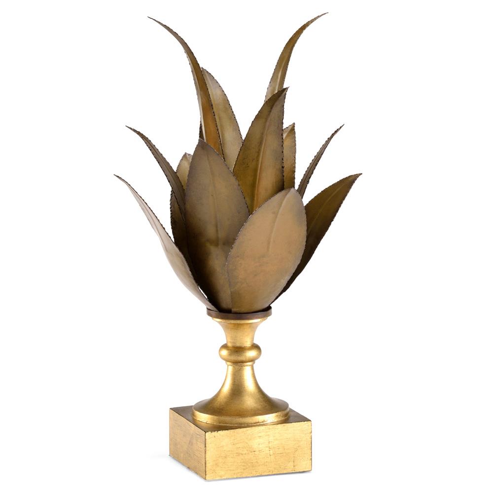 Sabine Regency Antique Gold Leaf Iron Yucca Plant Sculpture