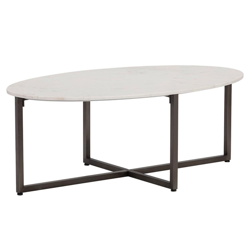 Linton Industrial Loft White Marble Top Stainless Steel Oval Coffee ...