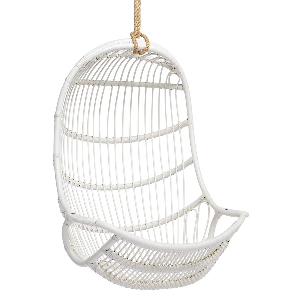 Sigma Coastal Beach White Woven Rattan Hanging Occasional Hanging Swing ...