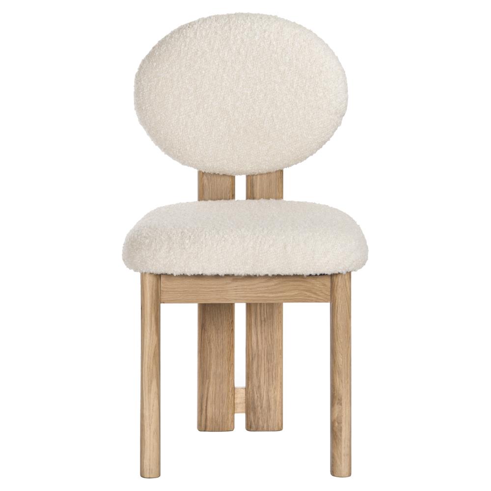 Kathy Kuo Home | Cooper Modern Classic White Boucle Performance Oak Wood Dining Side Chair
