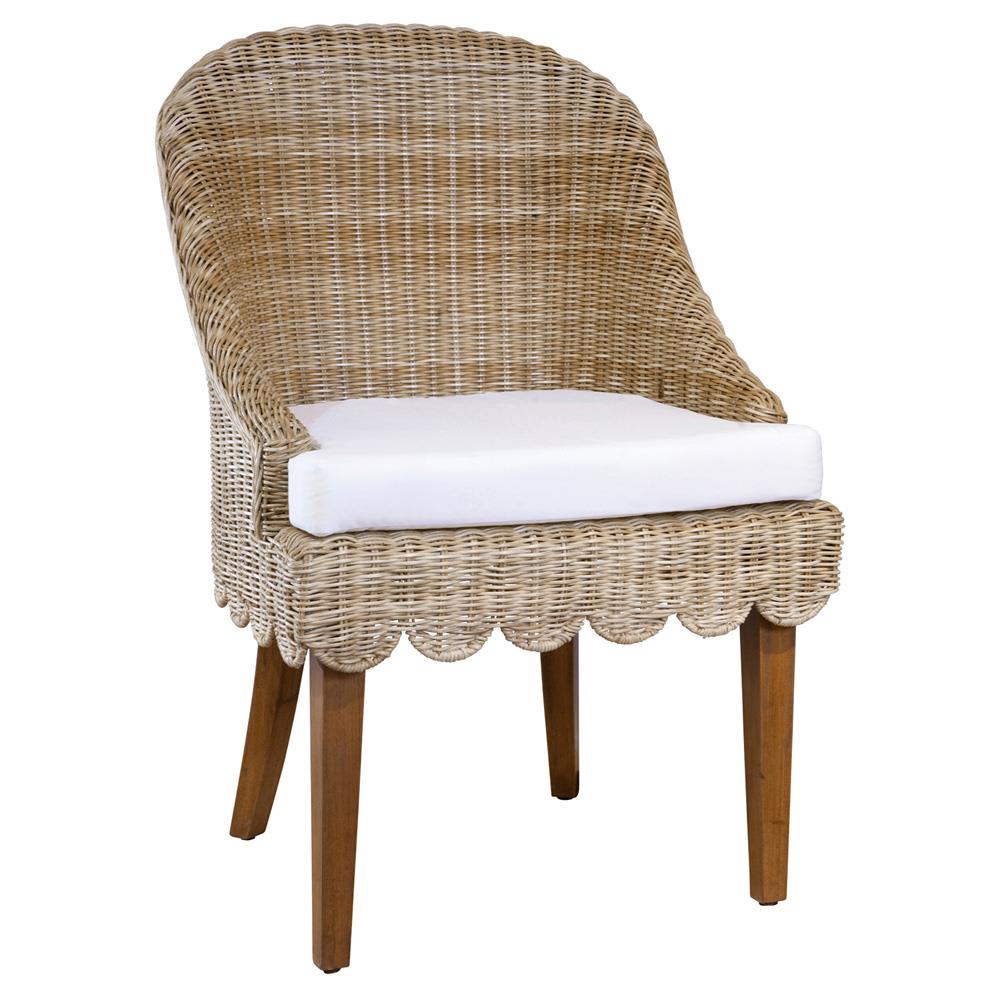 Jerris Coastal Beach Natural Rattan Scalloped Dining Arm Chair