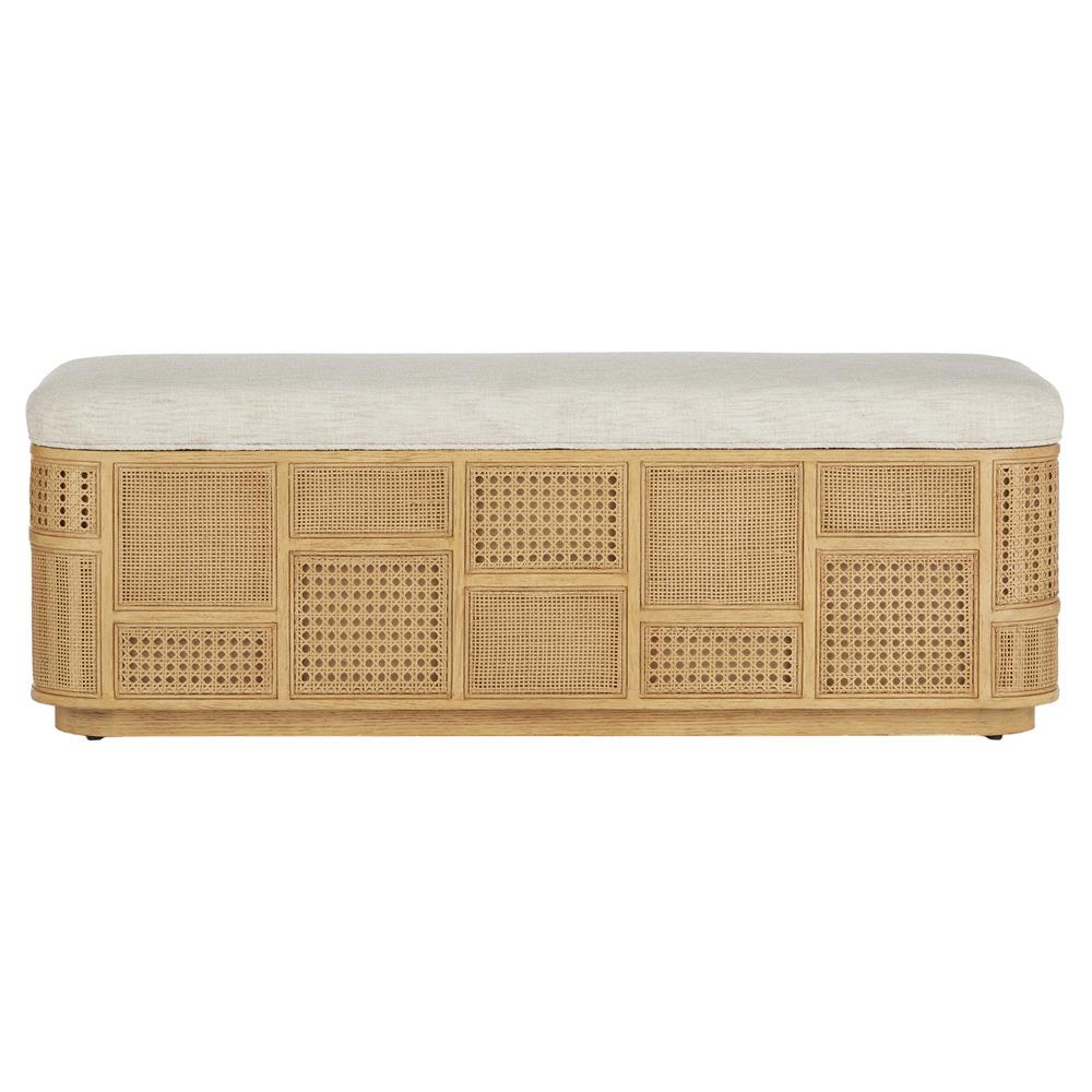 Elaina Coastal Natural Oak Wood Beige Upholstered Seat Rattan Cane ...