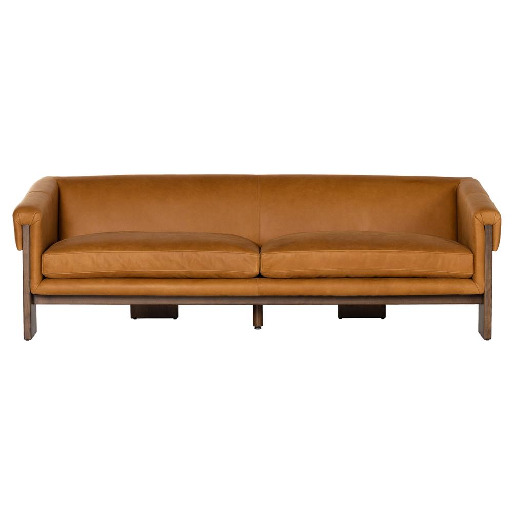 Cabrina Mid Century Modern Cognac Leather Brown Wood Sofa - 91" 91" W ...