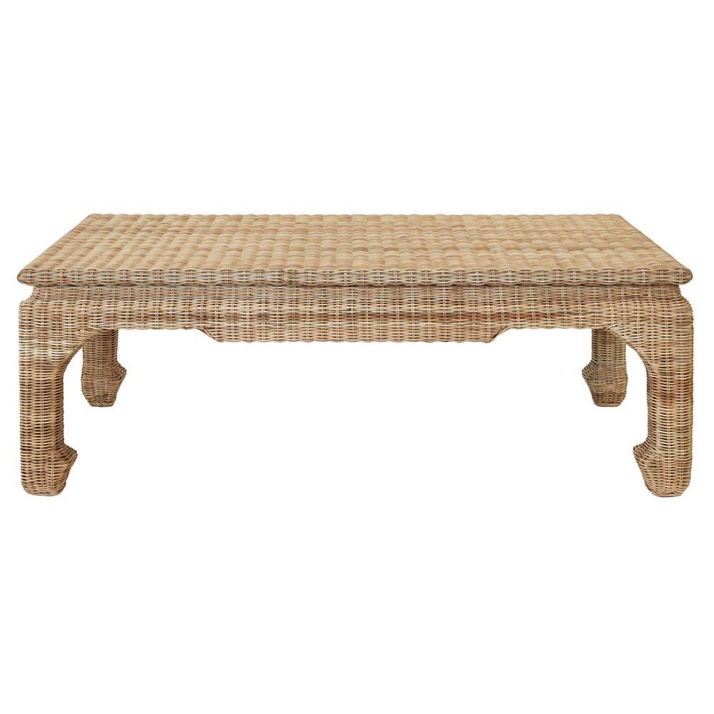 Worlds Away Guinevere Coastal Beach Brown Woven Rattan Rectangular Coffee Table