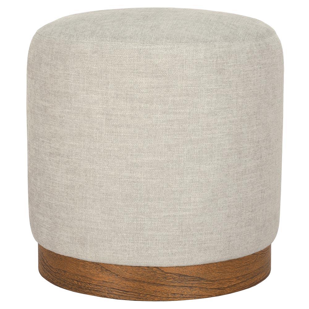 Aria Coastal Beach Beige Performance Natural Teak Wood Round Ottoman
