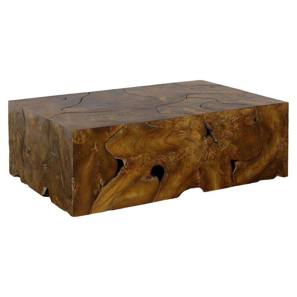 Zaria Rustic Natural Teak Slice Rectangular Block Coffee Table 41" W ...