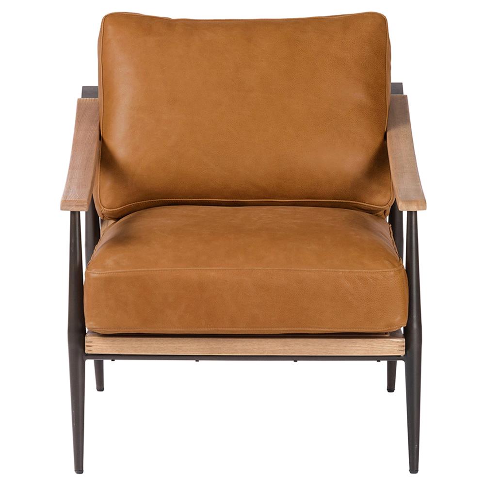 Jacoby Mid Century Modern Palermo Cognac Leather Wood Iron Legs Arm Chair