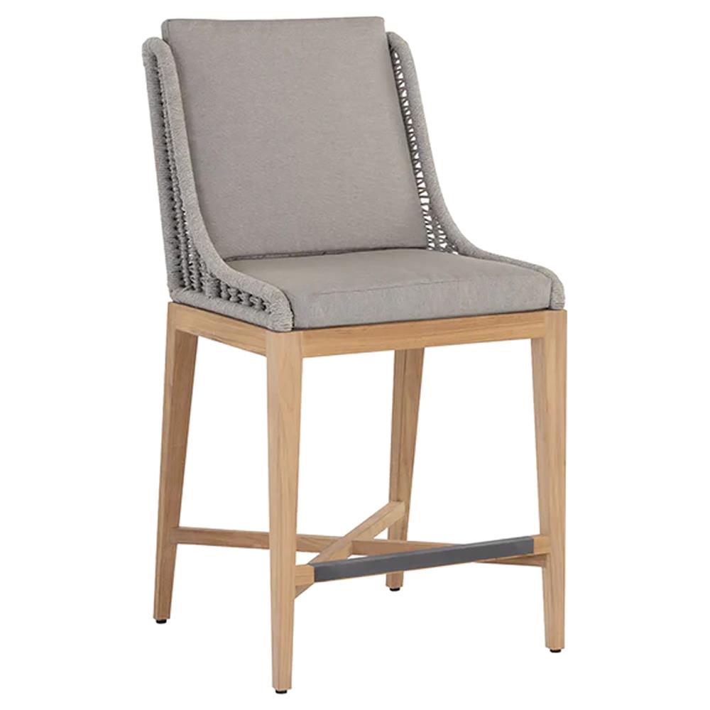 Wagner Coastal Taupe Cushion Natural Teak Woven Outdoor Counter Stool ...