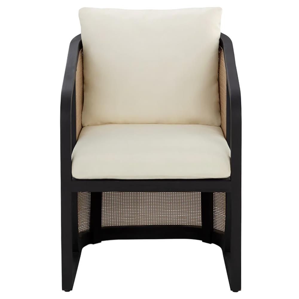 Willis Black Teak Cream Cushion Woven Wicker Outdoor Dining Arm Chair ...