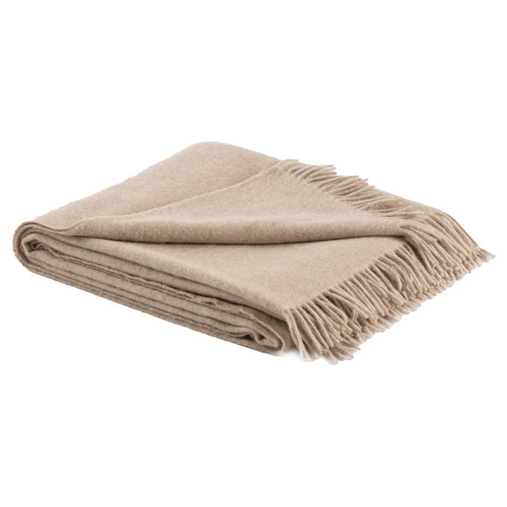Virdis Modern Classic Light Brown Wool Throw Blanket | Kathy Kuo Home