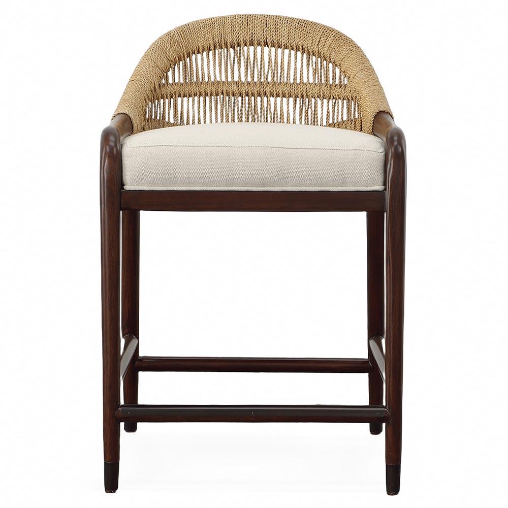 Century Flax Upholstered Brown Mahogany Woven Jute Counter Stool ...