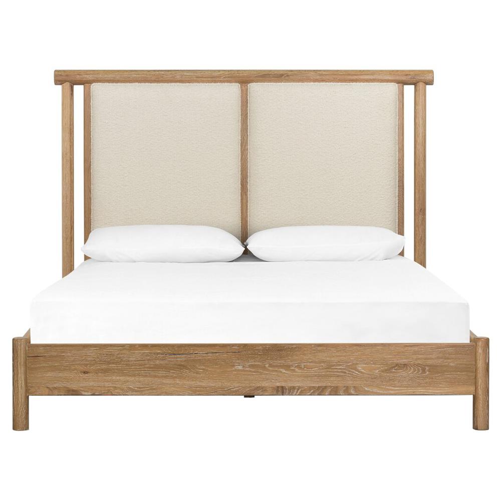Alwyn Coastal Beach Beige Upholstered Brown Oak Bed - Queen Queen ...