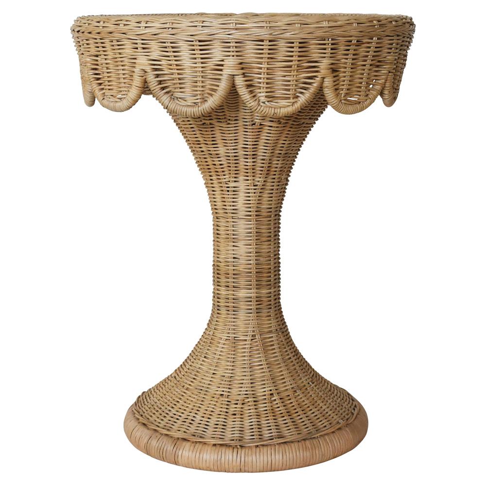 Worlds Away Orla Natural Woven Rattan Scalloped Round Pedestal Side ...