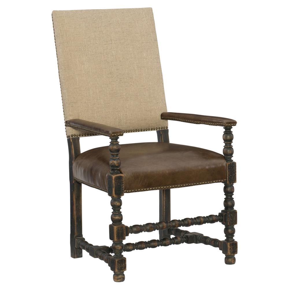 Hudson Rustic Lodge Brown Leather Oak Wood Dining Arm Chair | Kathy Kuo ...