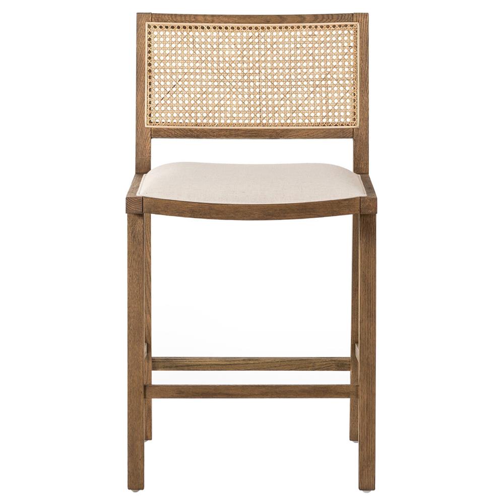 Samantha Coastal White Performance Oak Wood Natural Cane Counter Stool ...