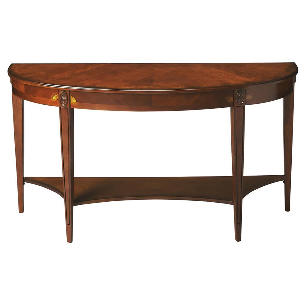 Estrella French Country Olive Ash Brown Wood Demilune Console Table