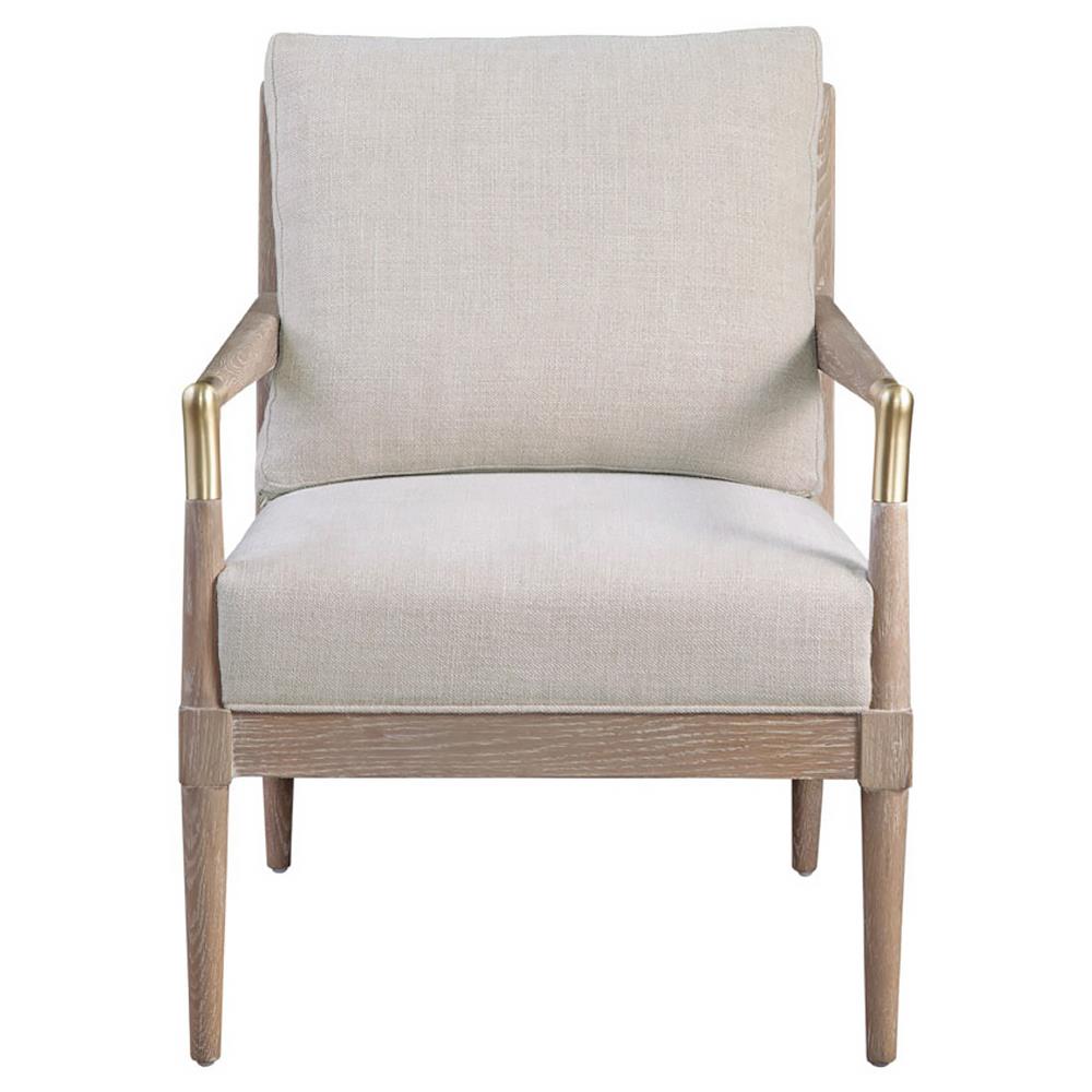 Ruby Modern Classic Beige Linen Oak Wood Chair | Kathy Kuo Home