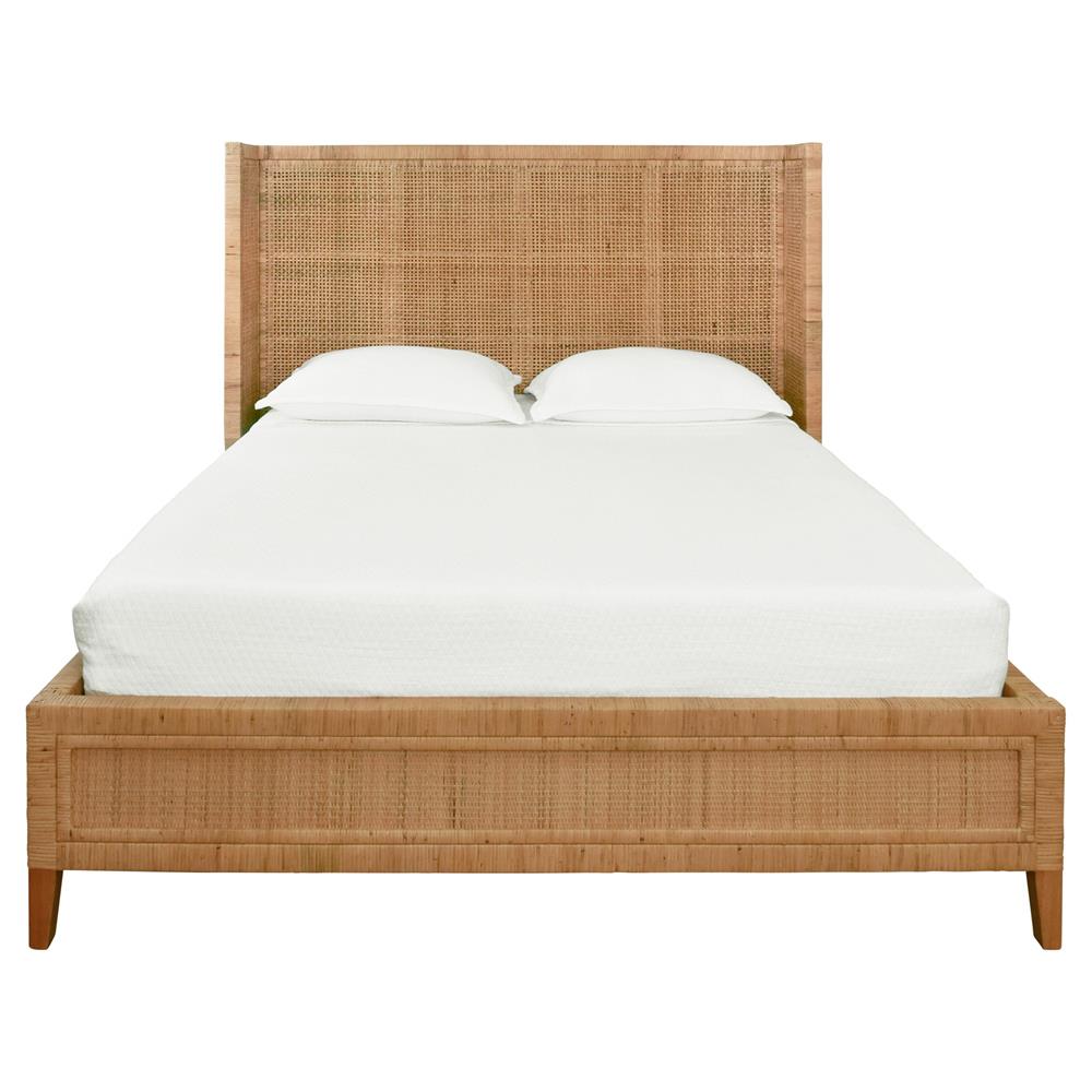 Worlds Away Dolly Coastal Beach Natural Rattan Wingback Bed - Queen ...