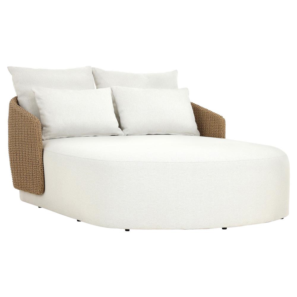 Madelyn Coastal Beach Cream Outdoor Double Chaise | Kathy Kuo Home