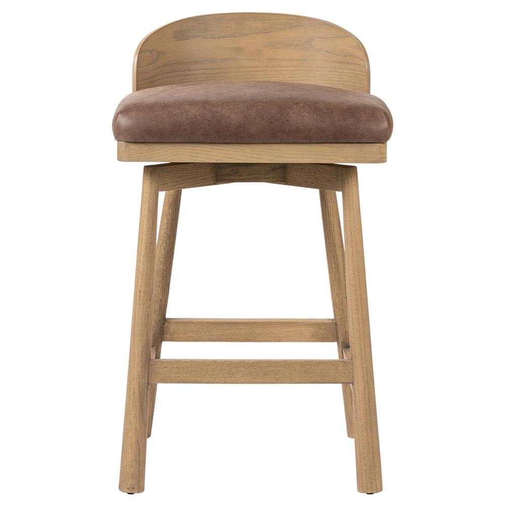 Caius Modern Classic Brown Leather Oak Wood Swivel Counter Stool ...