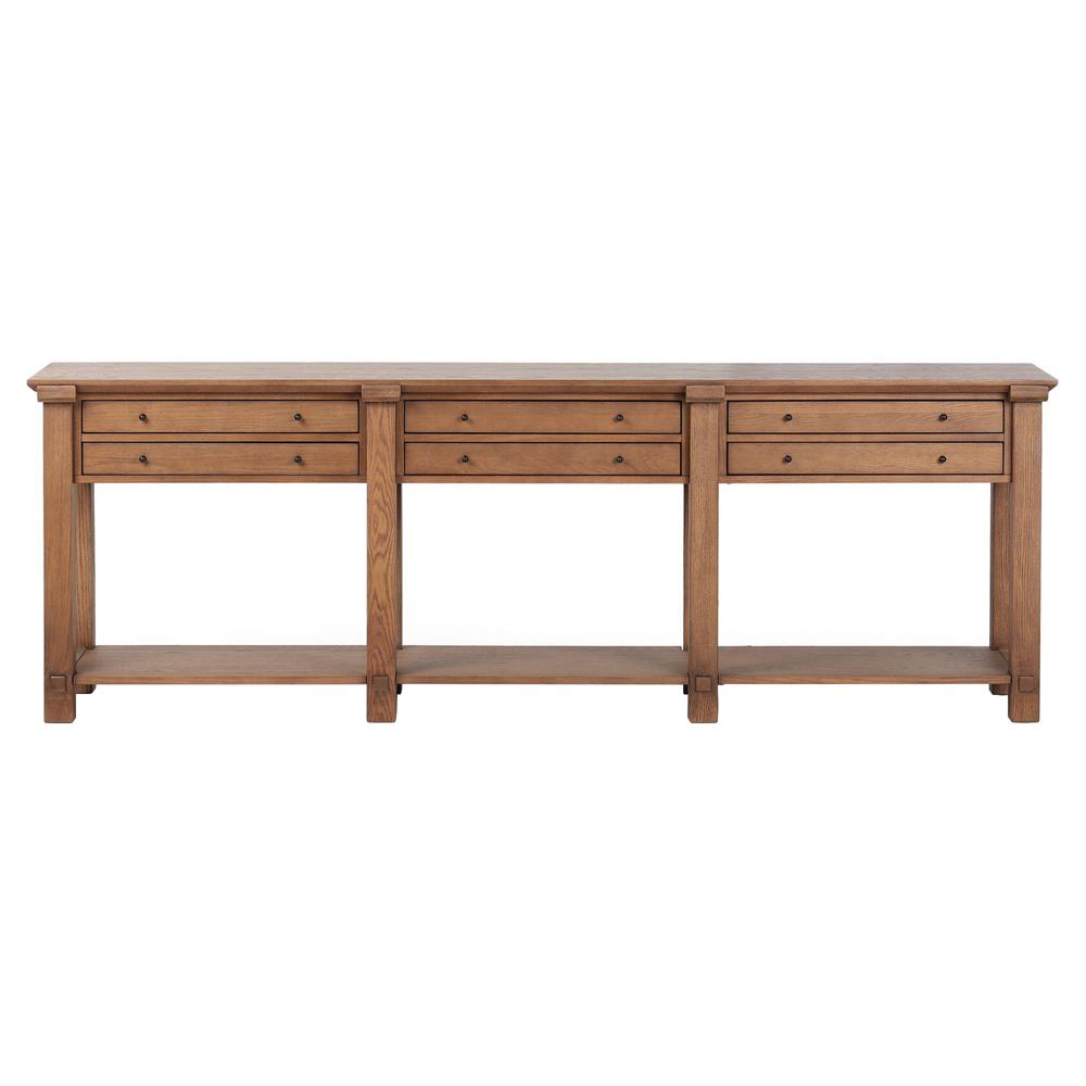 Gavin Rustic Lodge Brown Oak Rectangular Console Table | Kathy Kuo Home