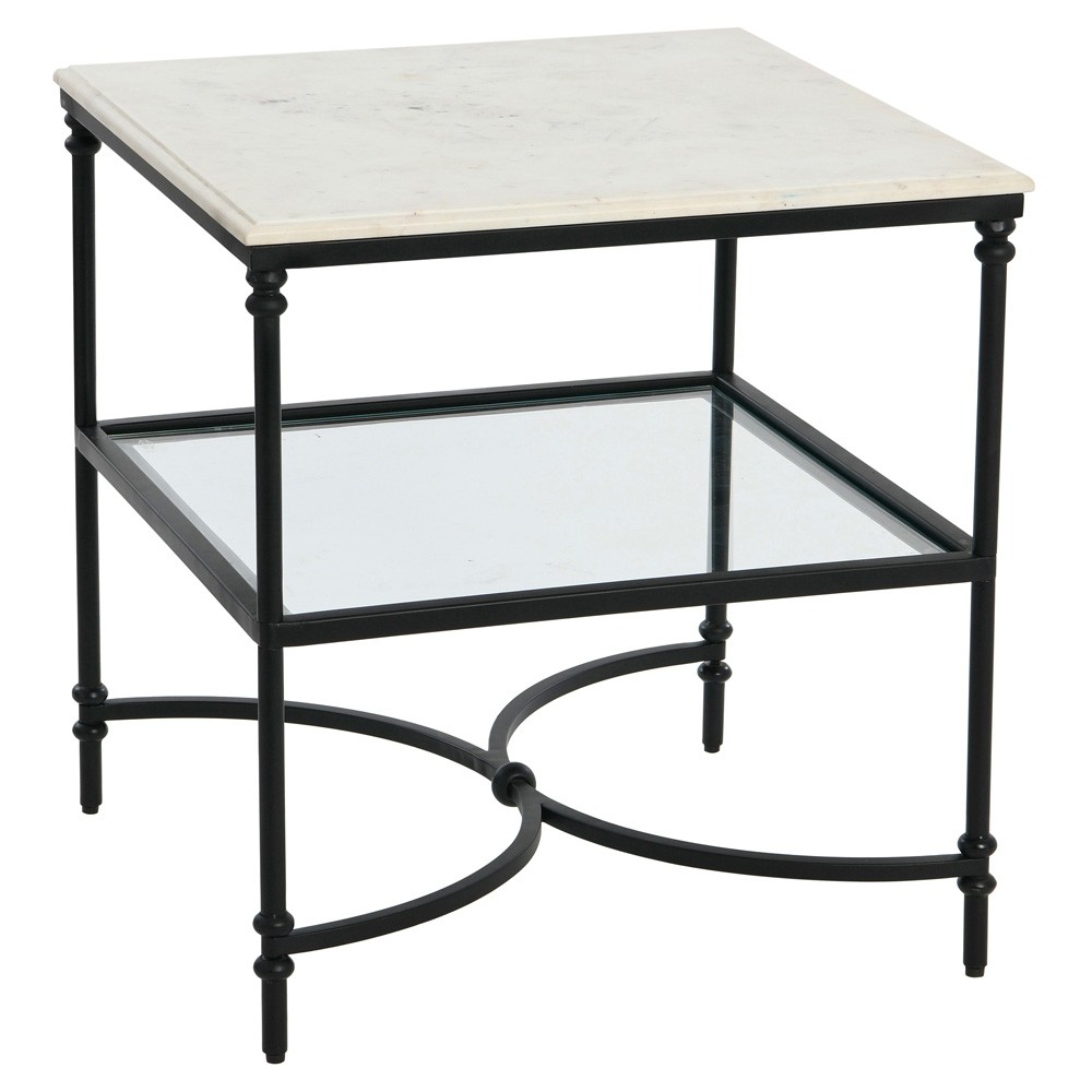 Rhea French Country White Marble Black Metal Square End Table