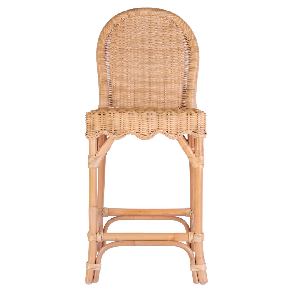 Ansel Coastal Beach Natural Rattan Scalloped Counter Stool | Kathy Kuo Home