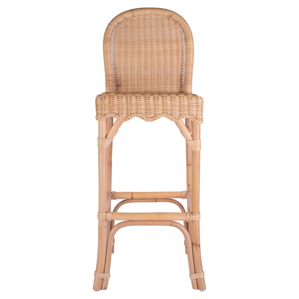 Ansel Coastal Beach Natural Rattan Scalloped Bar Stool | Kathy Kuo Home